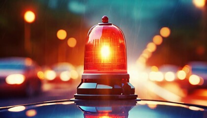 red emergency siren urgency alert and security police attention light ...