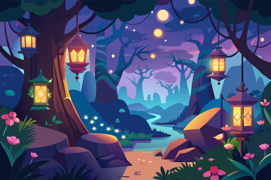 Dark Cartoon Forest Background