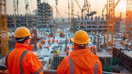 Project Manager Wearing Hard Hat Reviewing Blueprints from Pikwizard