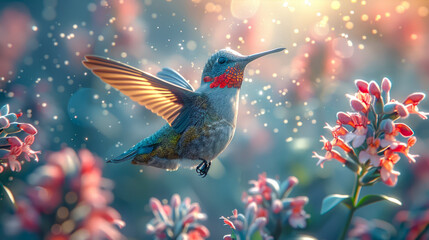 A mesmerizing scene of a hummingbird in mid-flight, gracefully ...