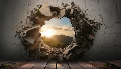 exploding wall with free area on center for any object or background ...