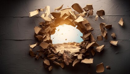 exploding wall with free area on center for any object or background ...