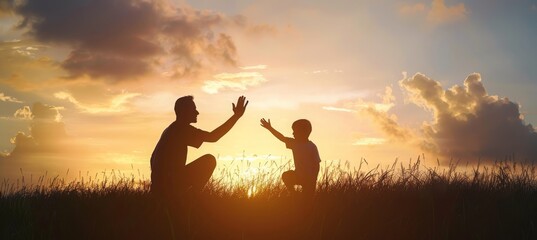 A picture of a happy father and son in Golden Time. Father's day concept.