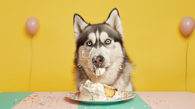 Dog Eating Birthday Cake