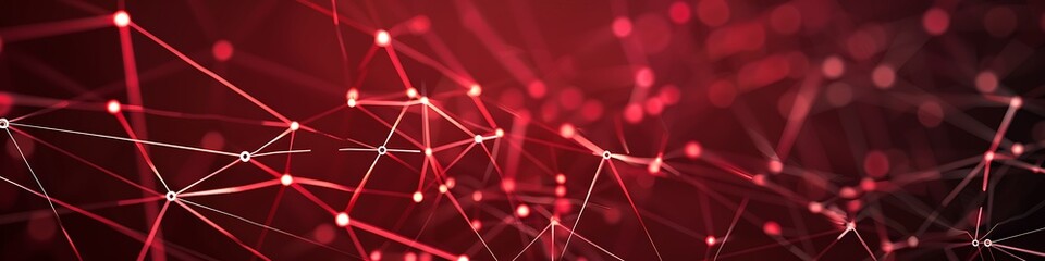 A complex web of data connections in shades of red and maroon