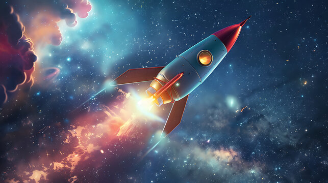 Cartoon Rocket Ship In Space