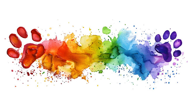 Colorful Rainbow Dog Paw Print on White Canvas with Vibrant Texture ...