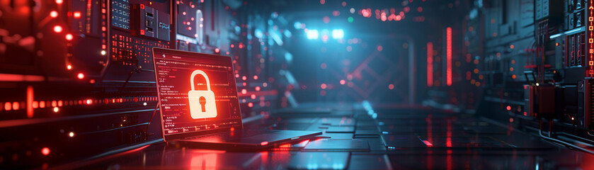 A computer screen with a red lock on it