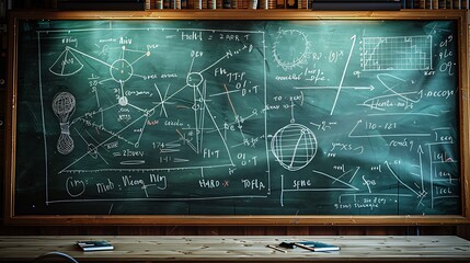 Chalkboard Filled with Advanced Mathematical Equations and Diagrams ...