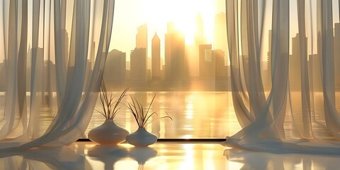 Serene View Through Sheer Curtains in Urban Home from Pikwizard