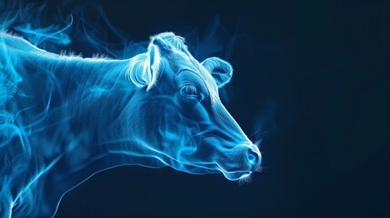 Blue abstract cow isolated background.