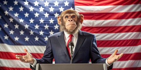 A stock photo of a monkey politician giving a speech at an election ...