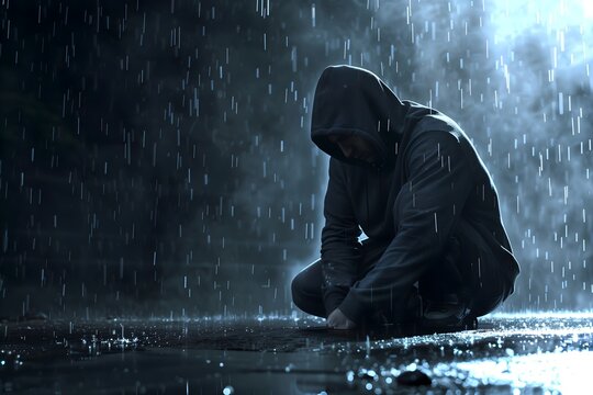 Loneliness Boy Crying In Rain