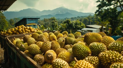 High-quality image of durians being transported for export from a farm