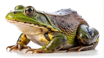 A cutout image of a bullfrog on a white background , frog, batrachian ...