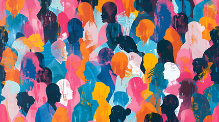 Colorful diverse people crowd abstract art seamless pattern. Multi ...