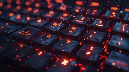 A closeup view of a computers keyboard with the glowing letters and ...
