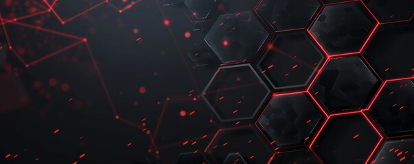 Dynamic black background with glowing red lines and hexagons. Perfect ...