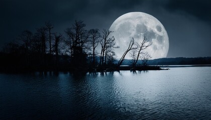 bleeding moon over dark waters horror themed screenprint poster