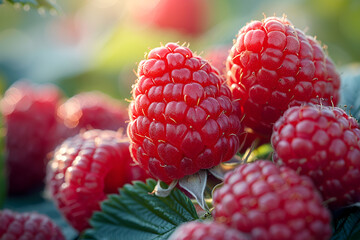 freshly picked raspberries in a plate on the background of raspberry ...