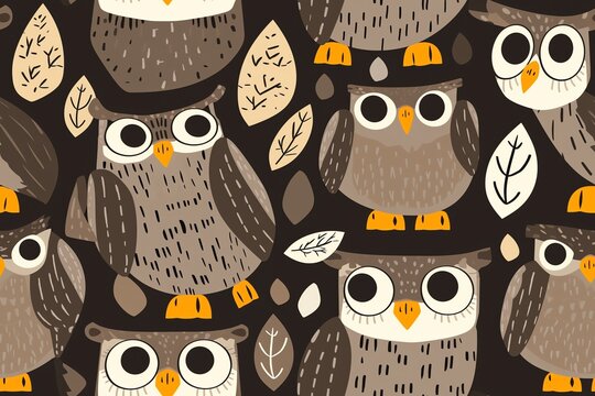 Wallpaper Cartoon Owl Pattern