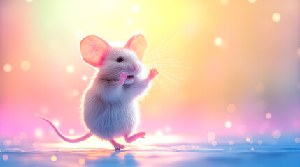 A cute mouse dancing playfully on a bright gradient background, perfect ...