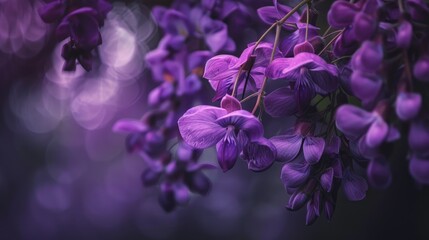 Close up image capturing the exquisite beauty of purple flowers swaying ...