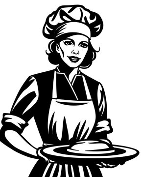 Female Chef Clip Art Black And White Black And White Afro Woman Chef