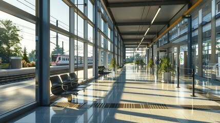 modern train station with energy-efficient windows that reduce the ...
