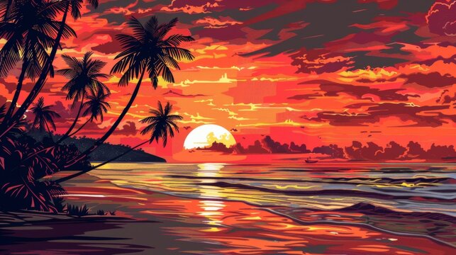 Seashore Sunset Drawing