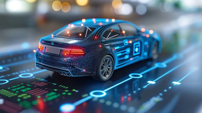 Futuristic Self-Driving Car with Digital Interface Technology