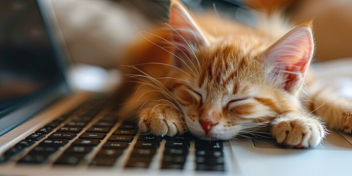 Sleepy Kitten On Computer