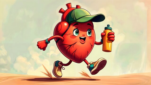 Healthy Heart Cartoon Running