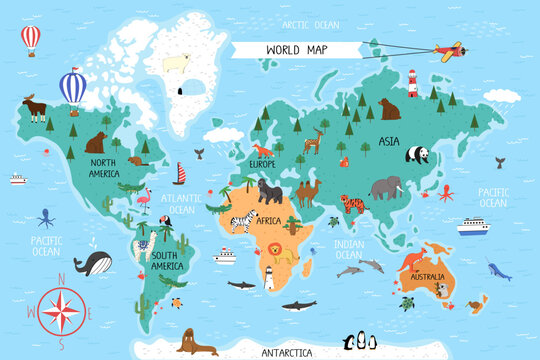 Cartoon Map Of The World Cartoon Map Travel Illustration World Map