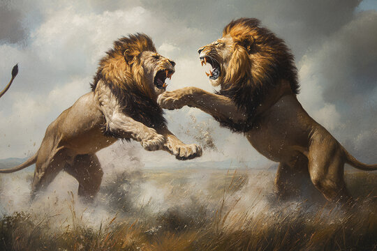 Wild Lion Fighting
