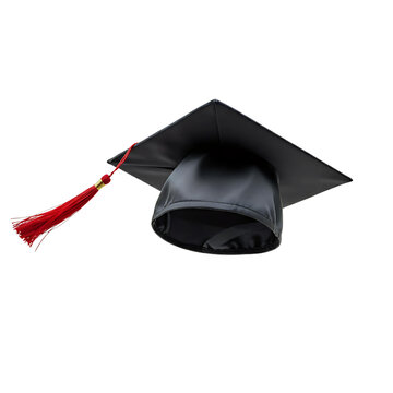 Red And Black Graduation Caps In The Air