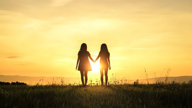 Two Best Friends Holding Hands In The Sunset