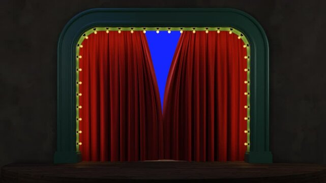 Theater Curtain Opens And Closes Stage With Spotlight 697 Theatre