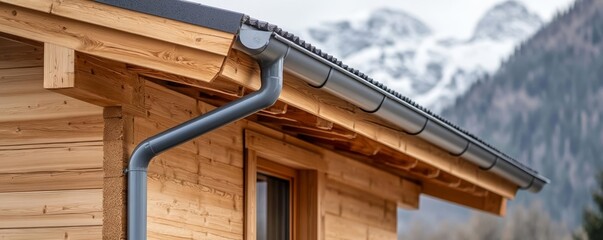 Modern rain gutter system on wooden cabin roof, Roof Drainage, Gutter ...