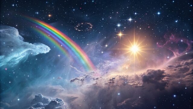 Glowing Sunburst in Starry Galaxy Skyscape Background