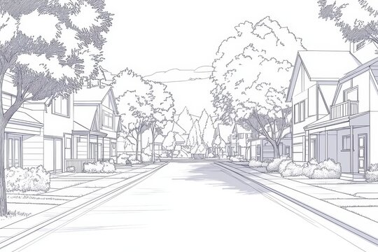 Suburban Neighborhood Drawing