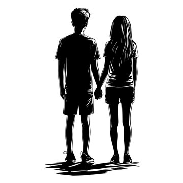 Silhouette Couple Holding Hands Drawing