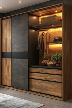 Dark wood sliding wardrobe store
