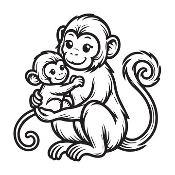 Baby Monkey Clipart Black And White