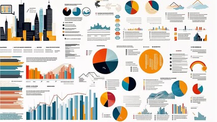 Statistical Charts and Global Map Overlaying City Landscape - Free ...