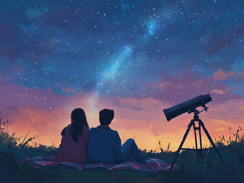 Couple Looking Up At The Stars
