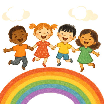 Diverse Children Holding Hands Clipart