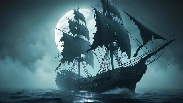 Dark Pirate Ship Background A Large Ship Sails Through The Dark Ocean