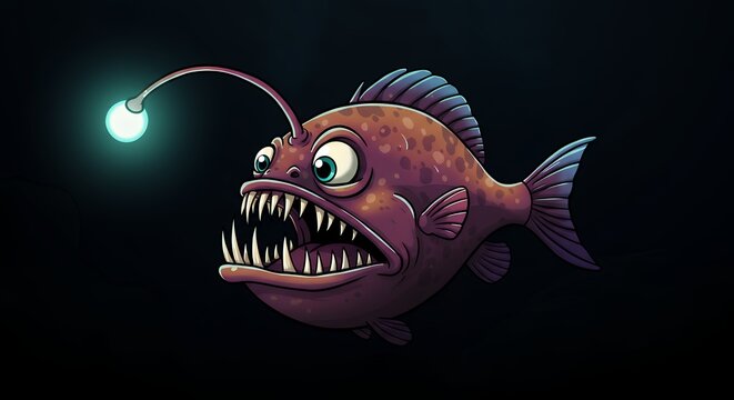 Deep Sea Fish With Light Cartoon