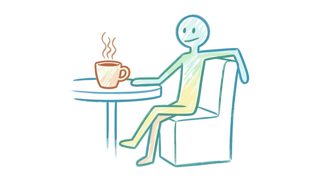 stick figure sitting at table